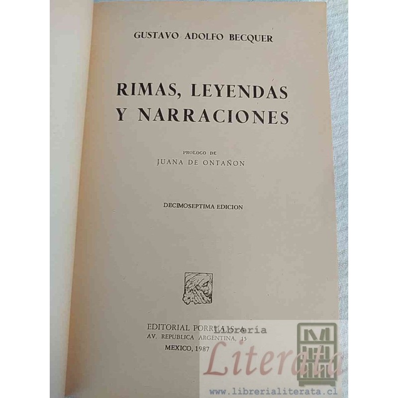 Rimas leyendas y narraciones Bécquer Ed. Porrúa prólogo J de Ontañon