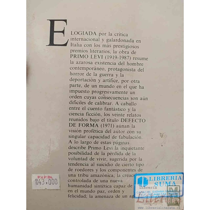 Defecto de forma Primo Levi Alianza Editorial, Traducción de Angel ...